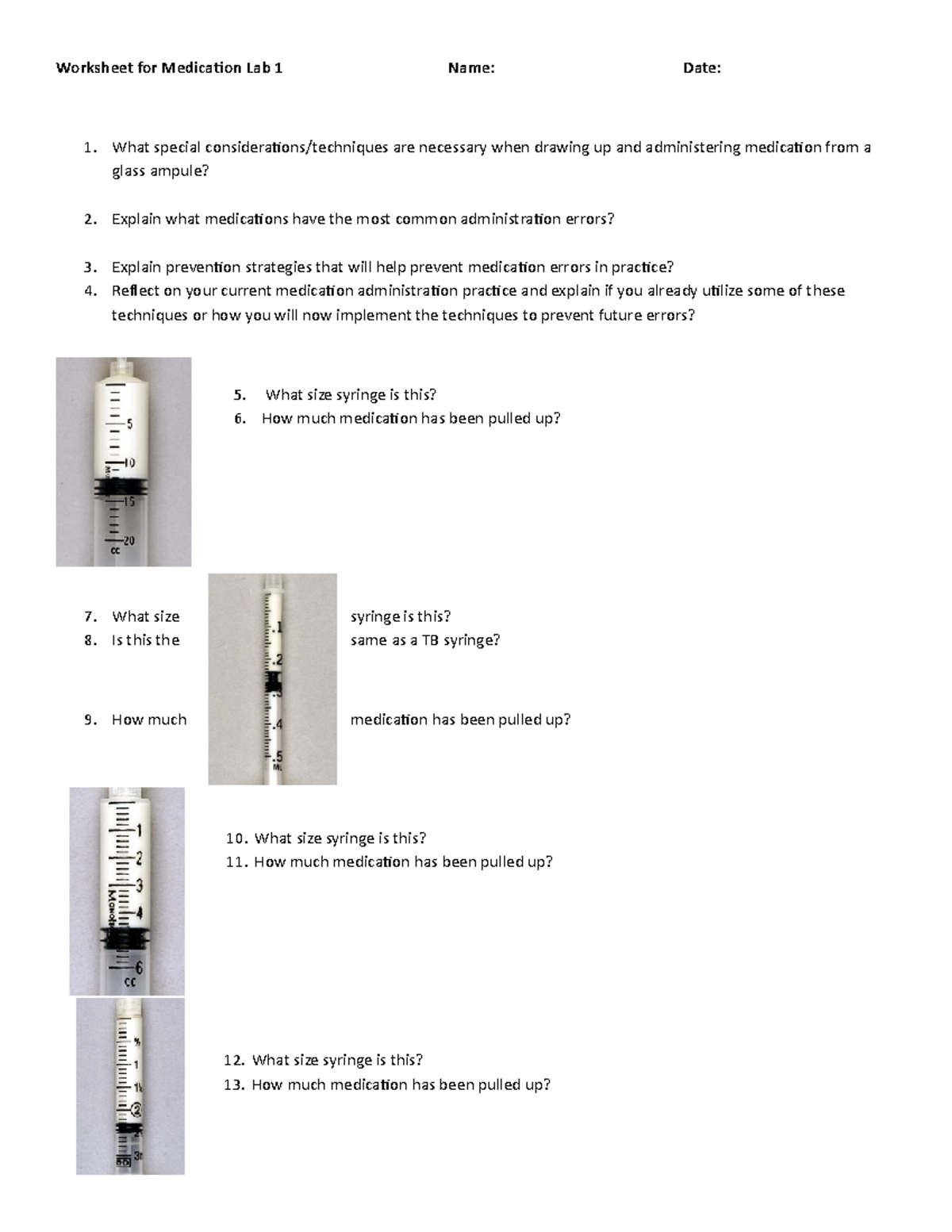 Worksheet for Medication Lab 1 - Studocu