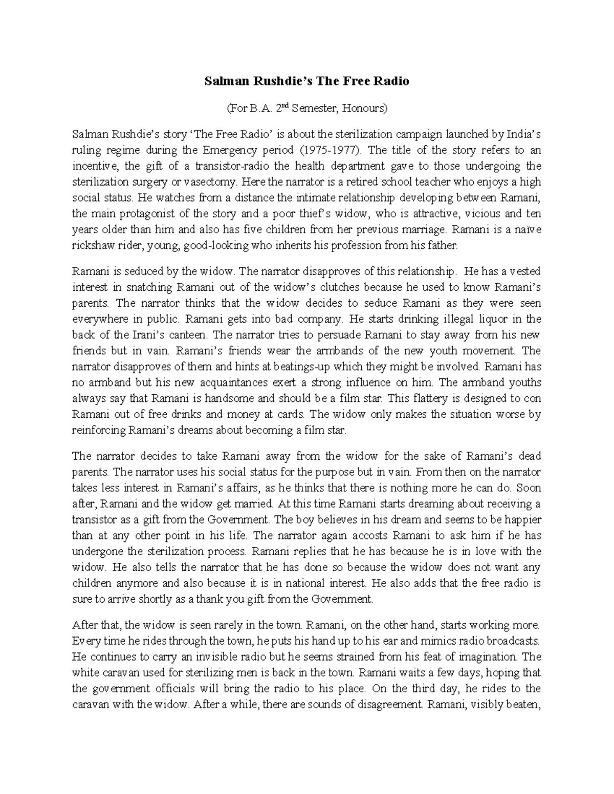 Salman Rushdie’s The Free Radio - 2nd Semester, Honours) Salman Rushdie ...