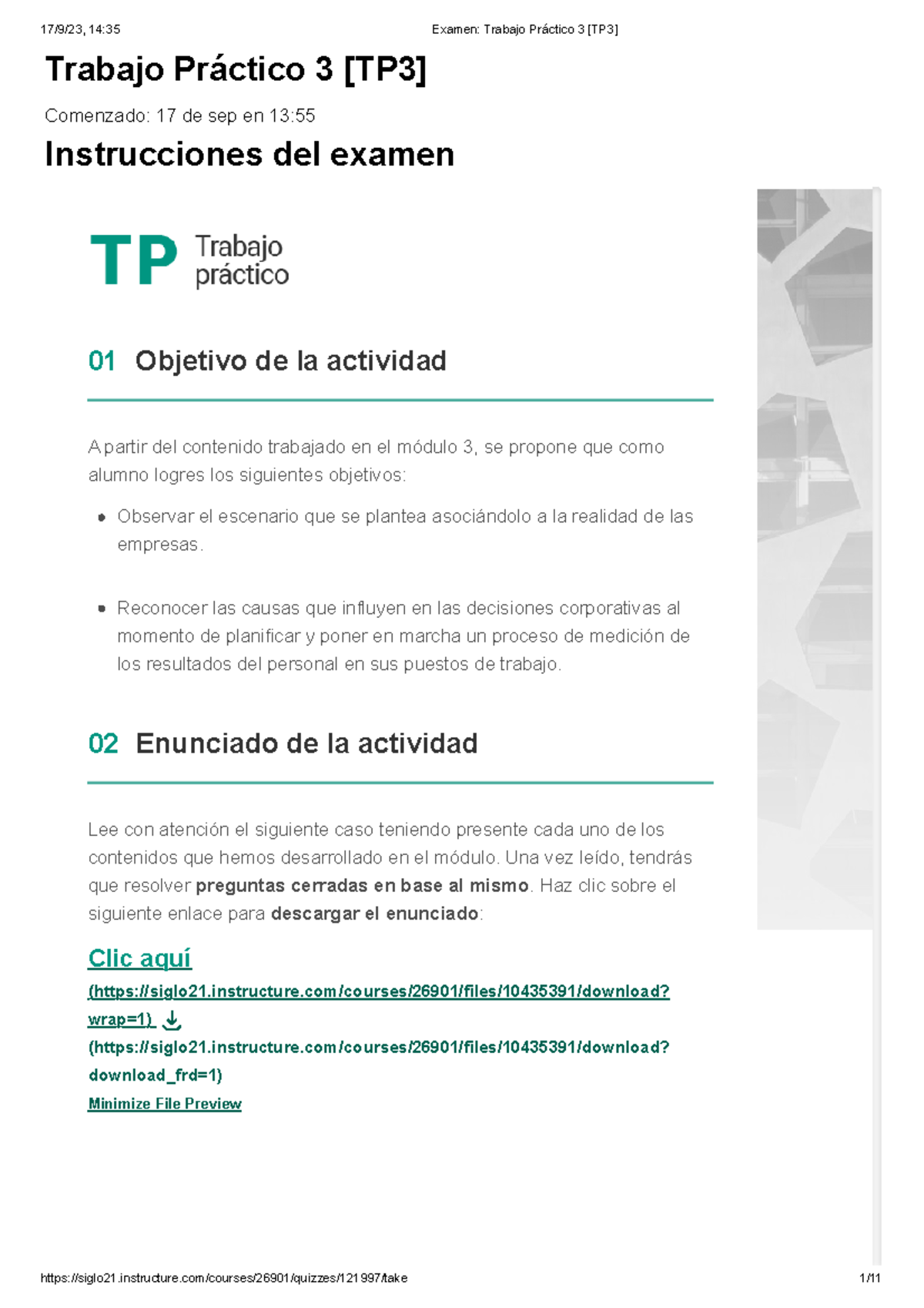 Examen Trabajo Práctico 3 [TP3] ult mio - Trabajo Práctico 3 [TP3] Comenzado: 17 de sep en 13 ...