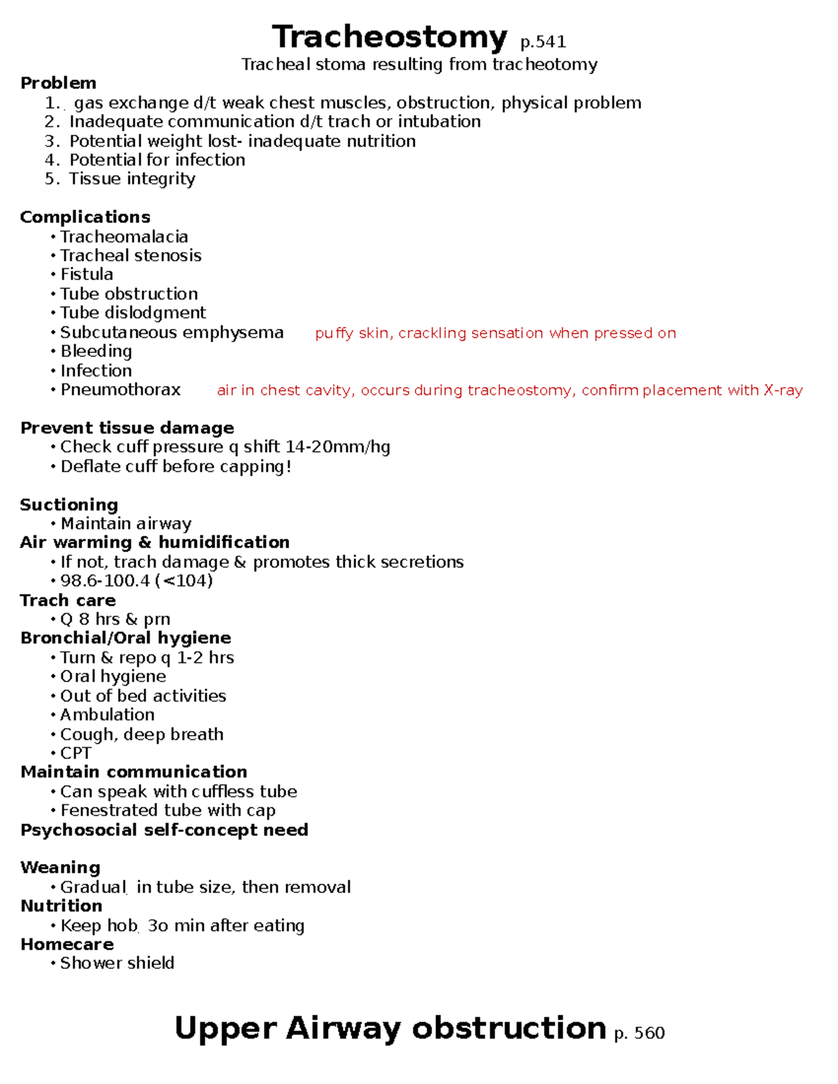 Respiratory Problems: Tracheostomy Upper Airway Obstruction Epistaxis ...