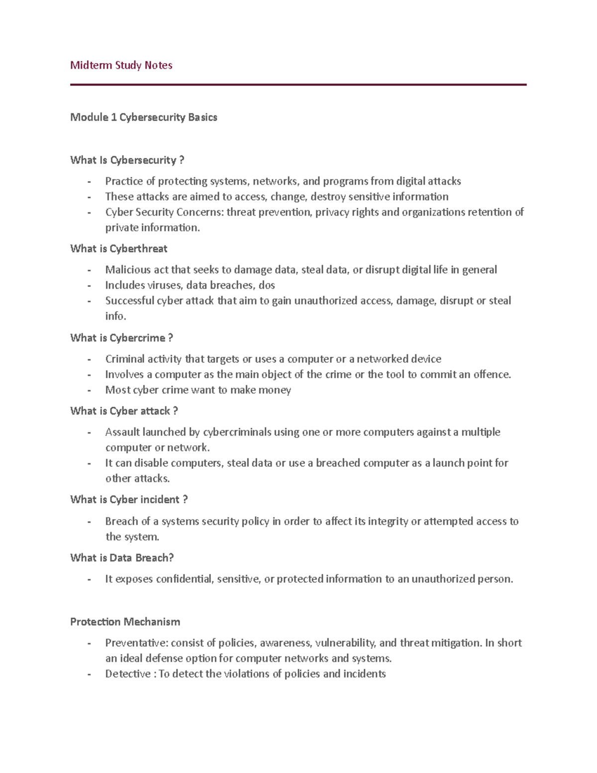 Midterm Study Notes - Biren Patel - Midterm Study Notes Module 1 ...