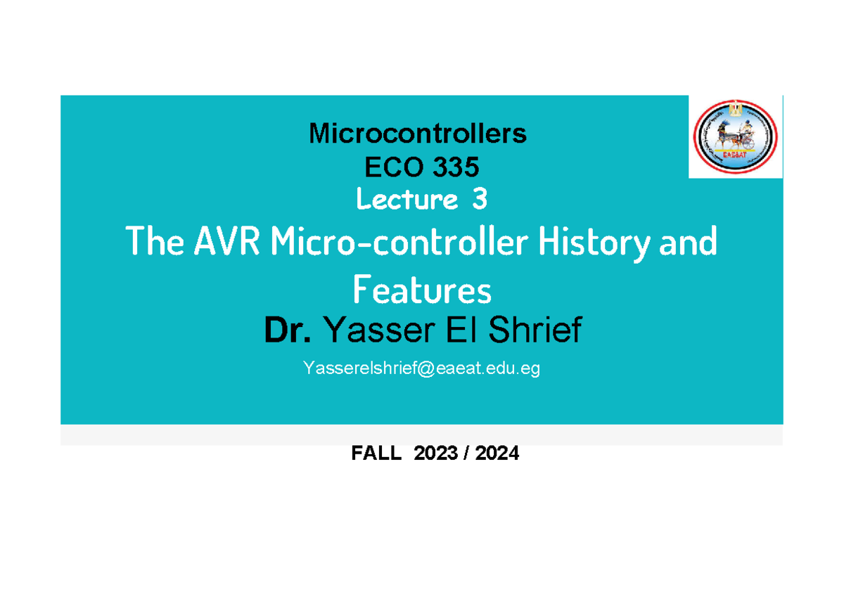 Lecture 3 - avr mazidi - Dr. Yasser El Shrief Yasserelshrief@eaeat.edu ...