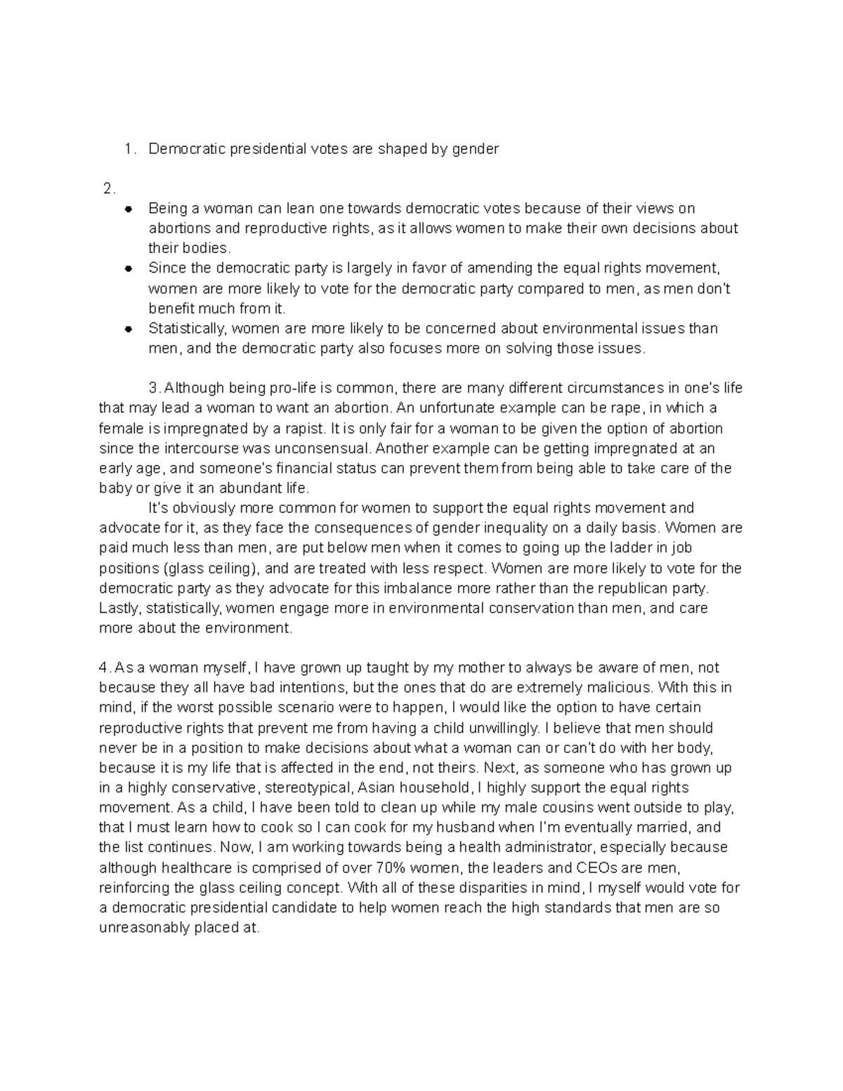 Diversity and Inequality Writing Assignment - Democratic presidential ...