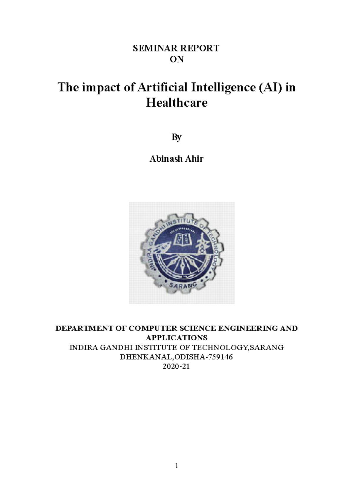 MCA Seminar Report 2021-22 - SEMINAR REPORT ON The impact of Artificial ...