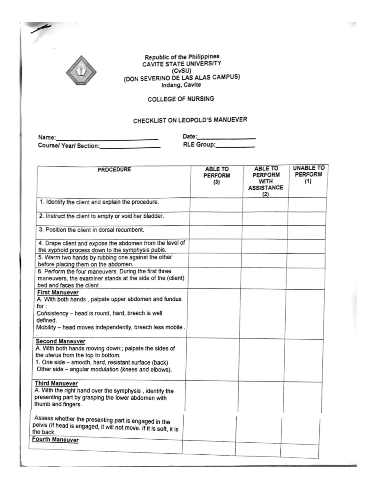Leopolds EINC Checklist - Republic of the Philippines CAVITE STATE ...