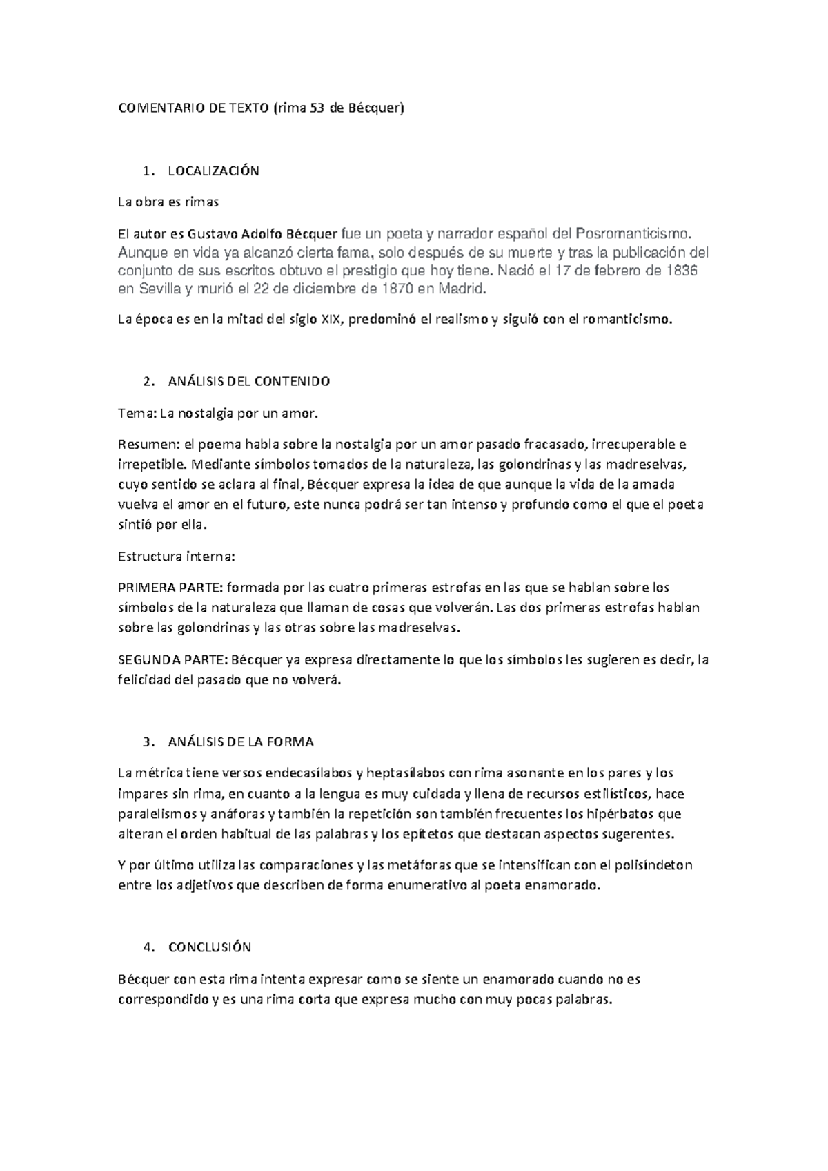 Comentario becquer 2 - COMENTARIO DE TEXTO (rima 53 de Bécquer) 1 ...