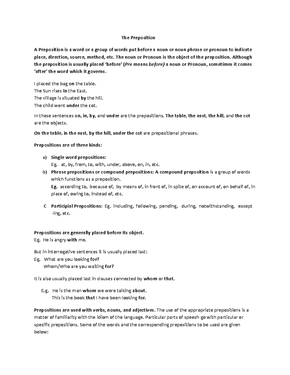 Prepositions - Please make sure of this notes for grammer for engglish ...
