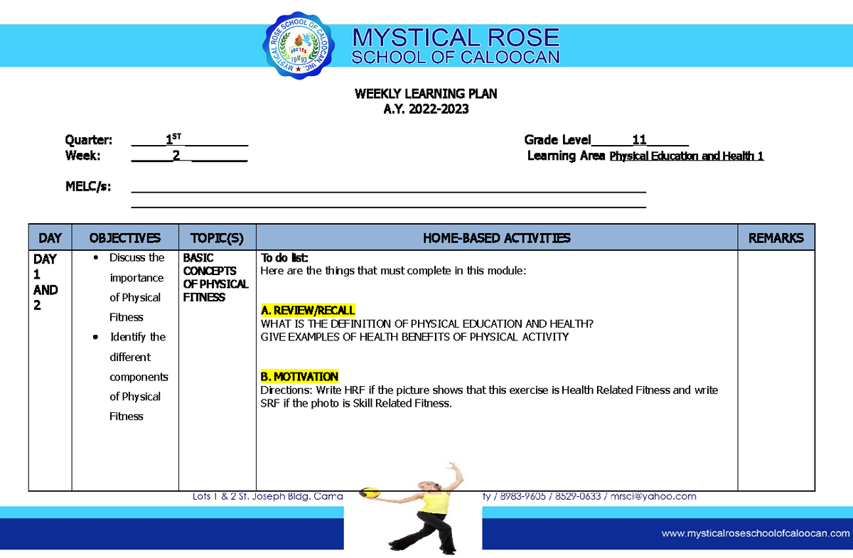 Weekly- Learning-PLAN HOME- Based - WEEKLY LEARNING PLAN A. 2022 -2 023 ...