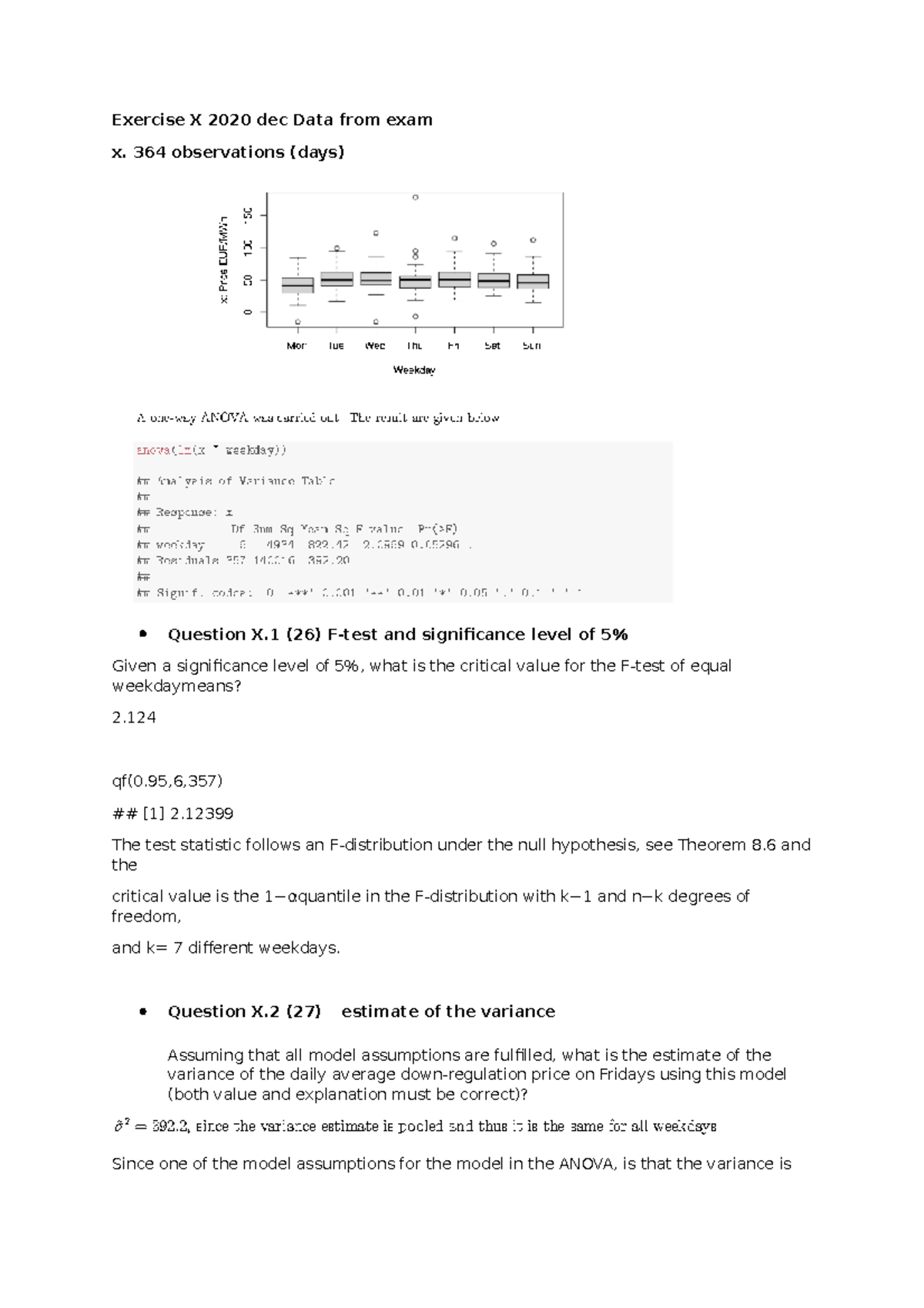Data from exam - Exam notes - Exercise X 2020 dec Data from exam x. 364 ...