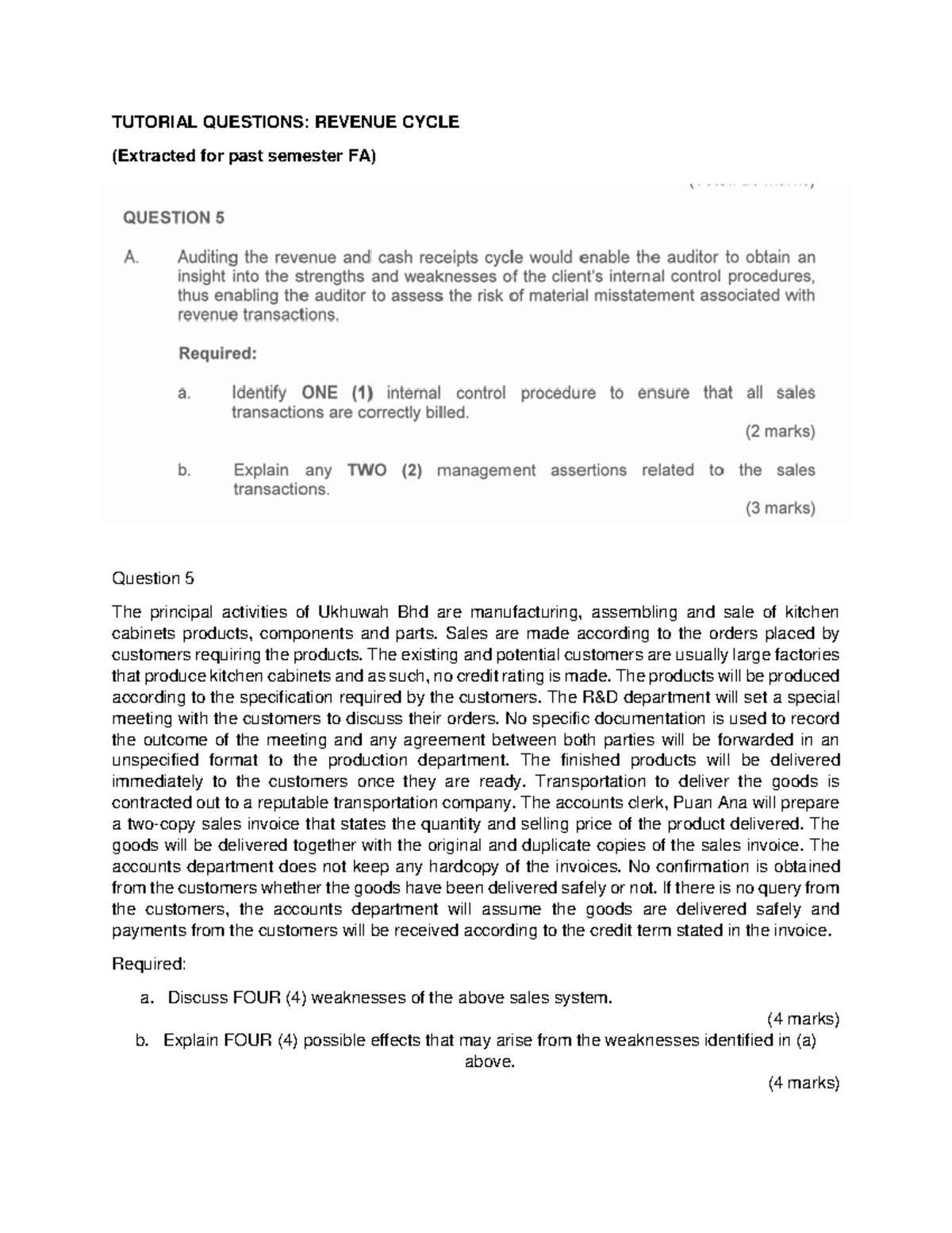 Tutorial Questions - Revenue cycle - TUTORIAL QUESTIONS: REVENUE CYCLE ...