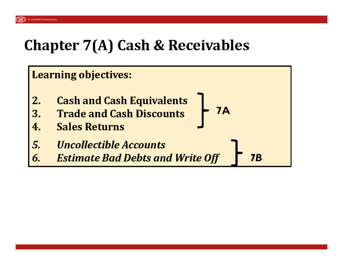 Chapter 7A - 3200 Syllabus Fall 21 - Chapter 7(A) Cash & Receivables ...