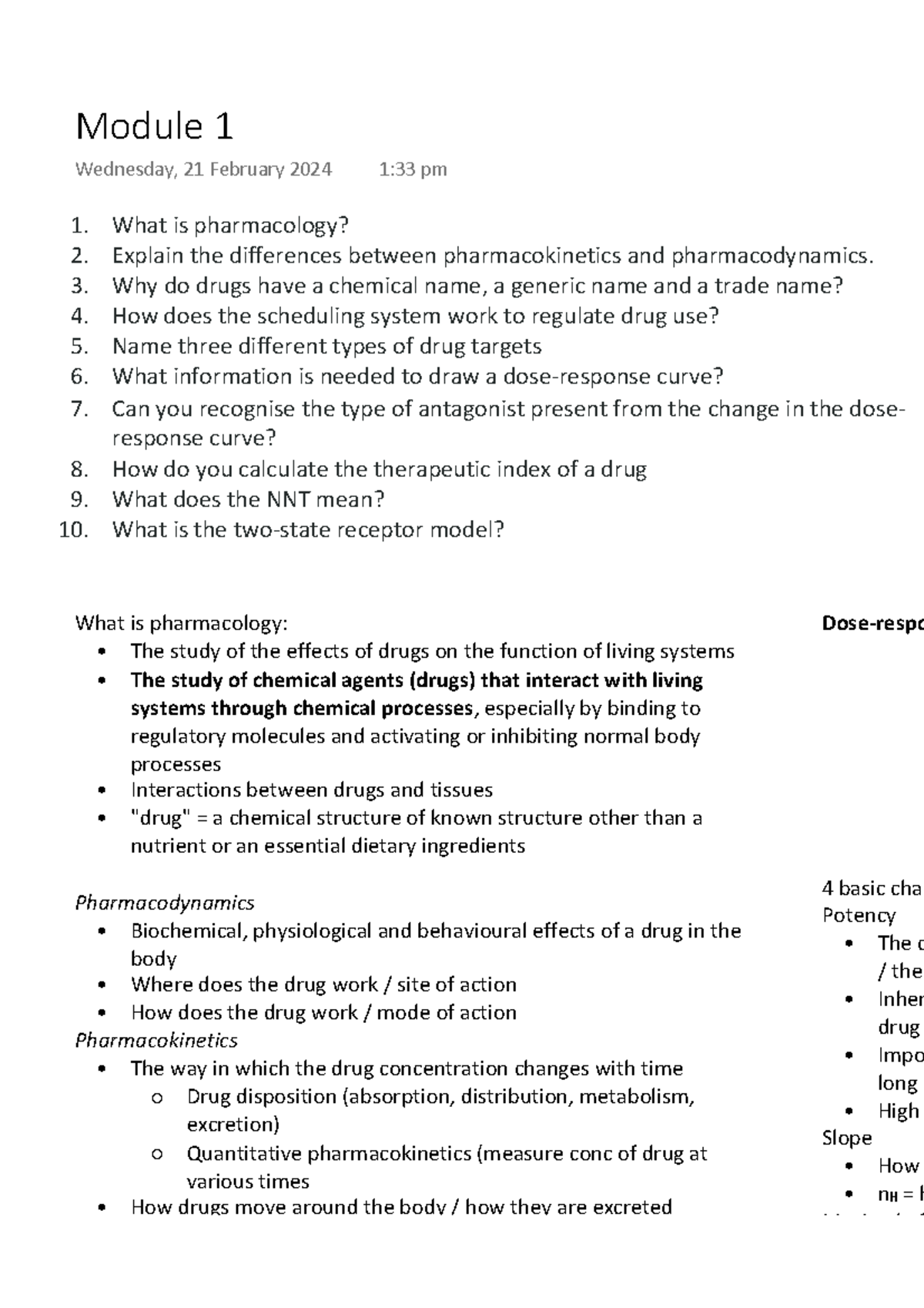 Pharm Module 1 - 1. What is pharmacology? 2. Explain the differences ...