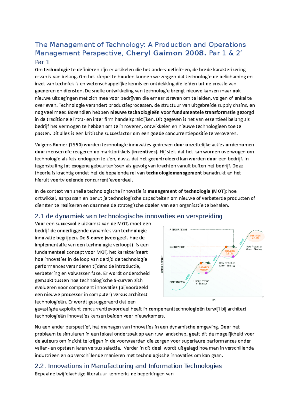 The Management of Technology A Production and Operations Management ...