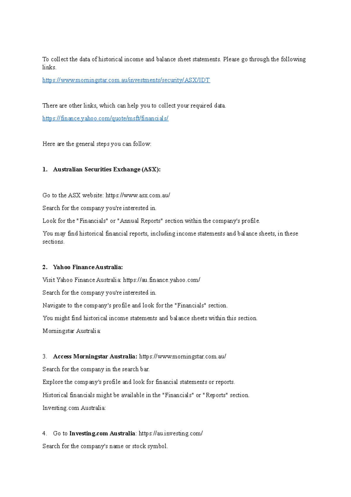 Instruction of Group Assignment-Data Collection - To collect the data of historical income and ...