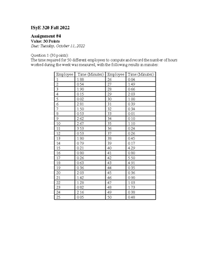 Assignment 7 Harsh Patel(Revised) - ISyE 320 Fall 2022 Assignment # Value: 60 Points Due ...