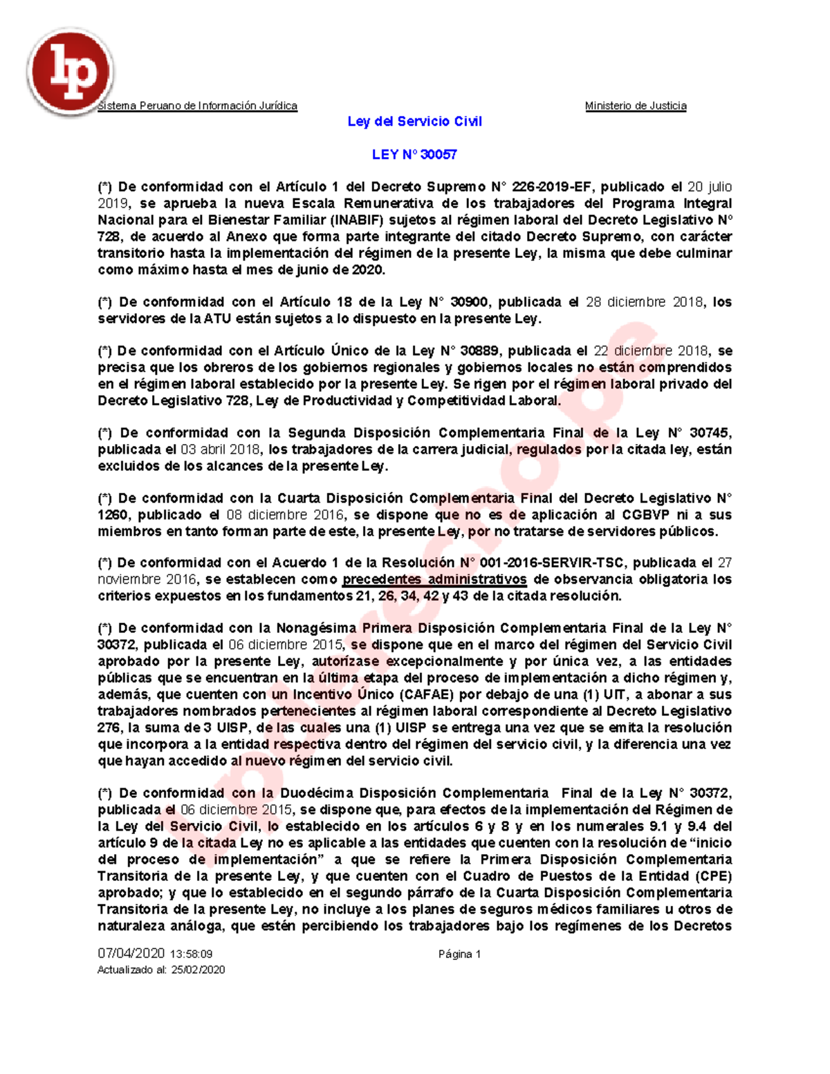 LEY 30057-LSC - HOLA - 07/04/2020 13:58:09 Página 1 Ley del Servicio ...