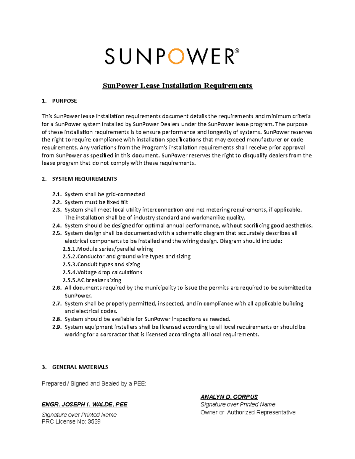 Solar Tech Specs - SunPower Lease Installation Requirements 1. PURPOSE ...