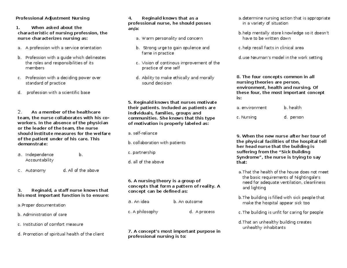 Professional adjustment nursing edited - Professional Adjustment ...