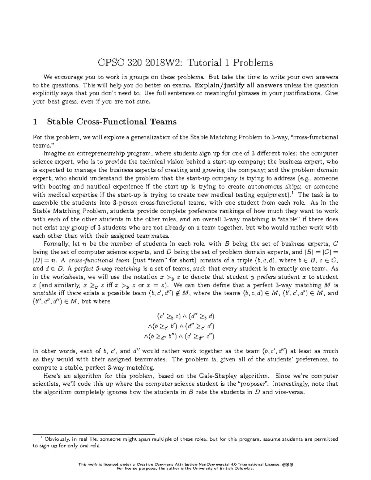 T1-soln - tutorial1 soln - CPSC 320 2018W2: Tutorial 1 Problems We encourage you to work in ...