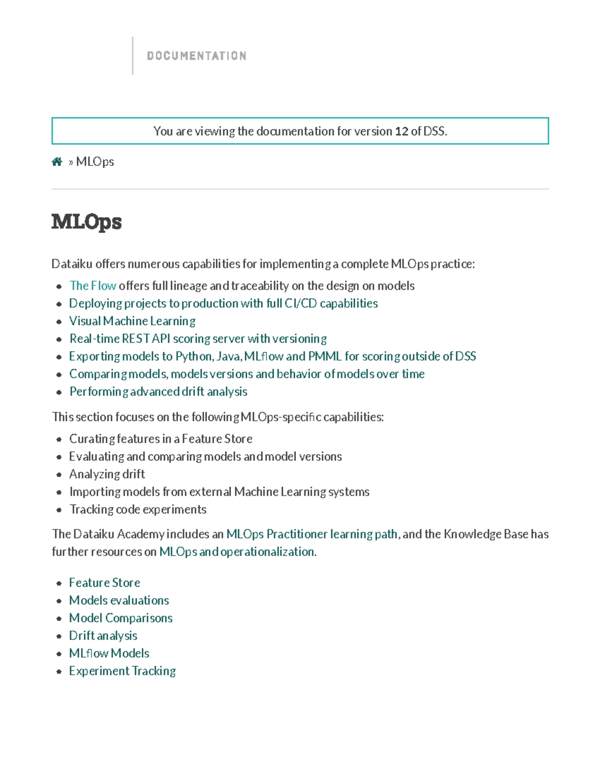 MLOps — Dataiku DSS 12 documentation - You are viewing the documentation for version 12 of DSS ...