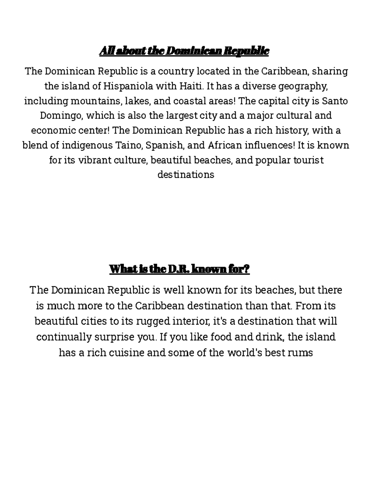 Dominican Republic - Google Docs - All about the Dominican Republic The ...