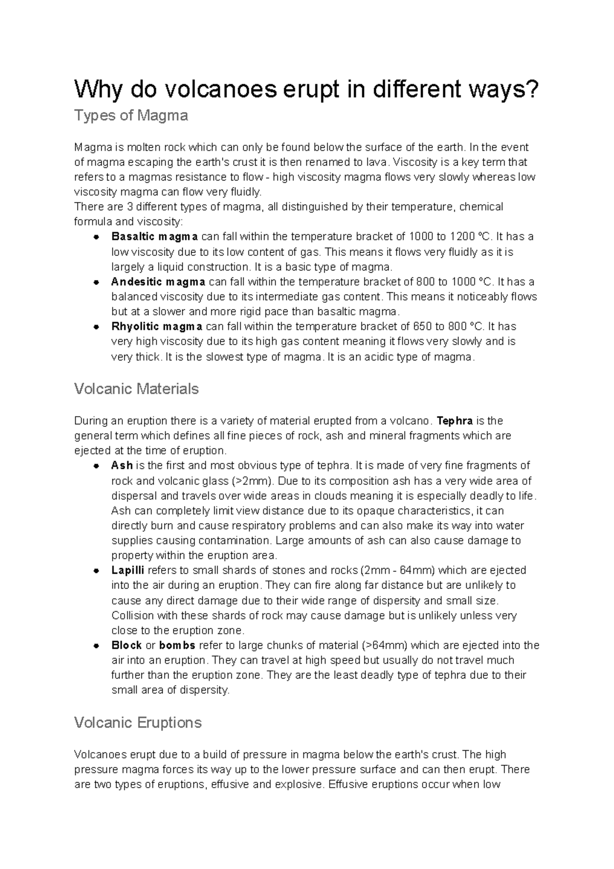 Geography Assignment 2 - Why do volcanoes erupt in different ways ...