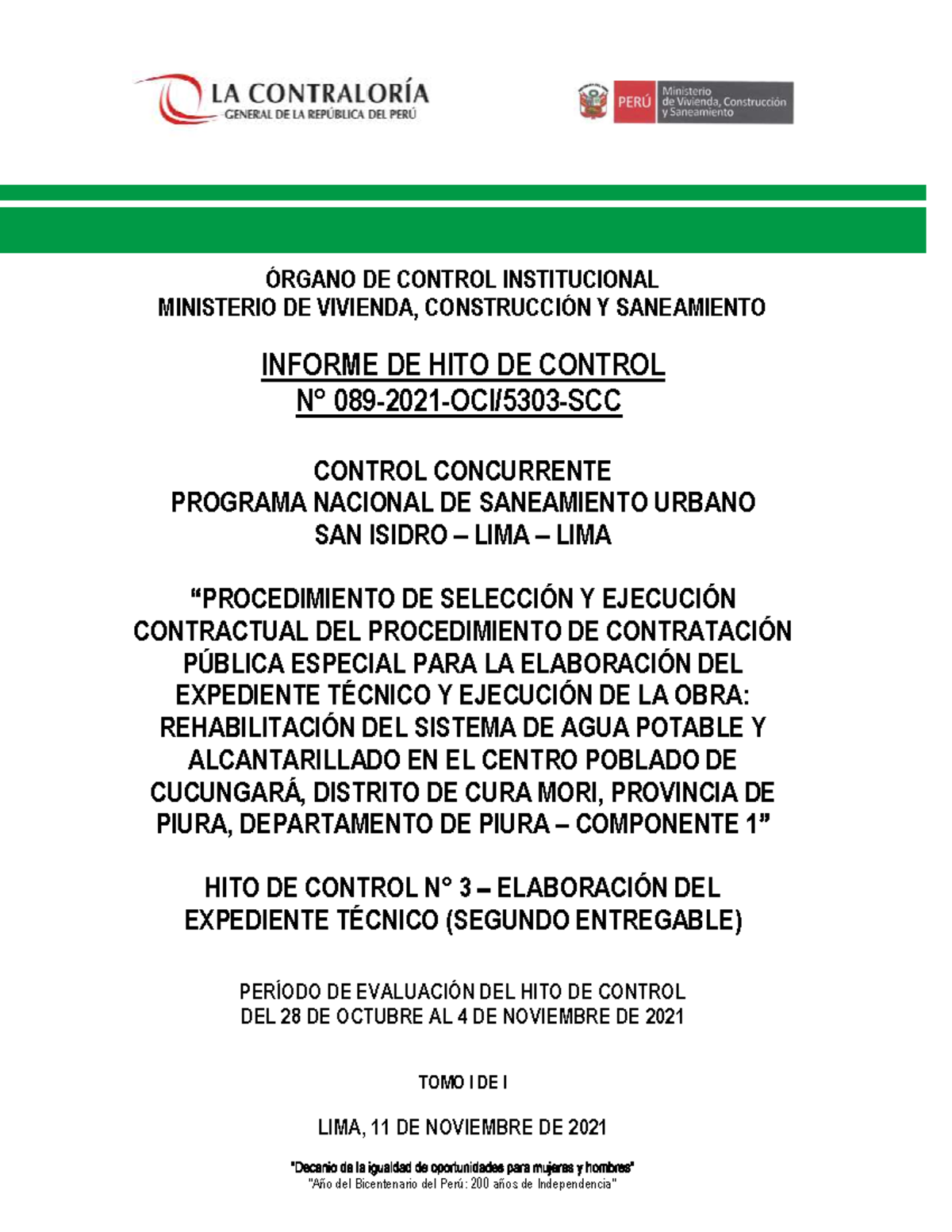 2. Informe 089-2021 CONTROL GUBERNAMENTAL HITO DE CONTROL - Control 1 ...