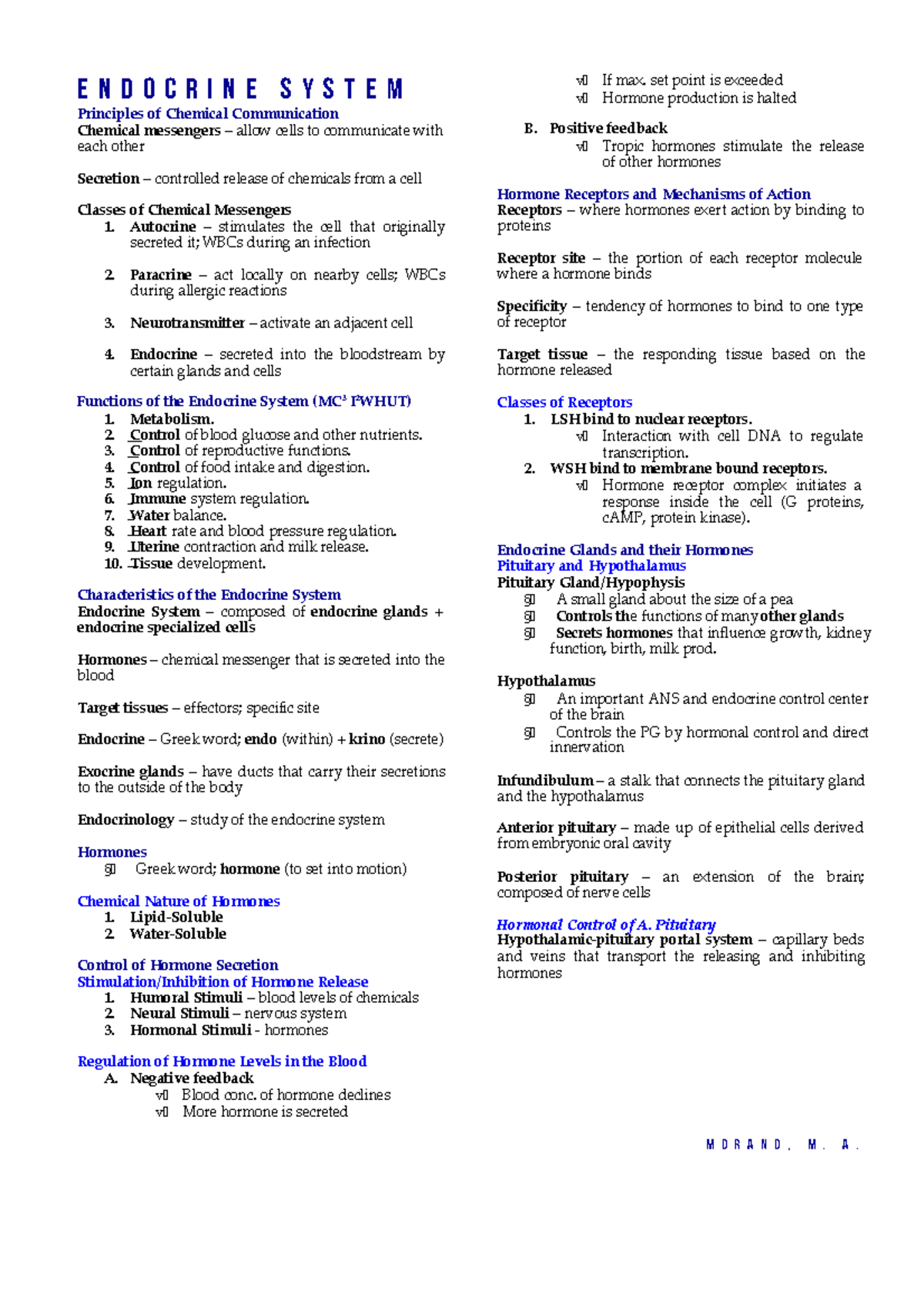10-endocrine-system-lecture-notes-10 compress - M o r a n o , M. A. E N ...