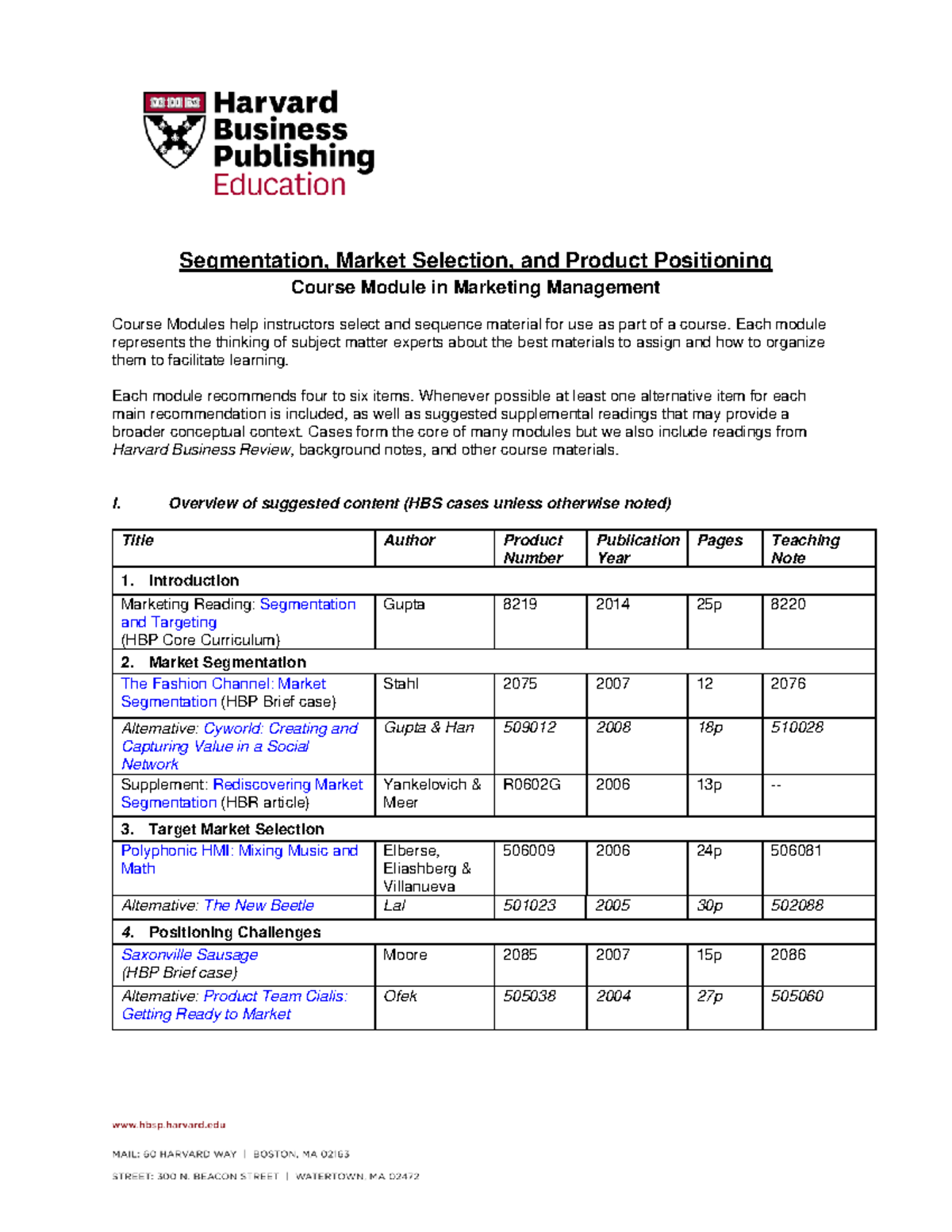 MKT-Market Selectionand Product Positioning Course Module - Each module ...