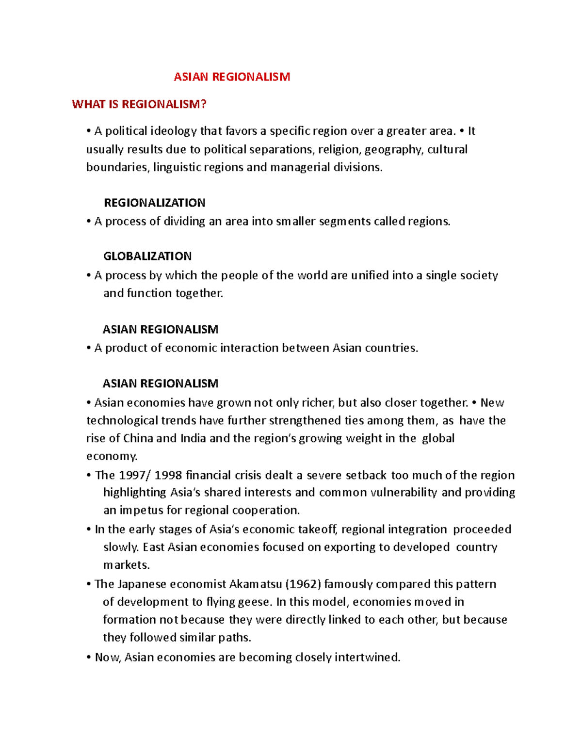 Asian Regionalism - ASIAN REGIONALISM WHAT IS REGIONALISM? A political ...