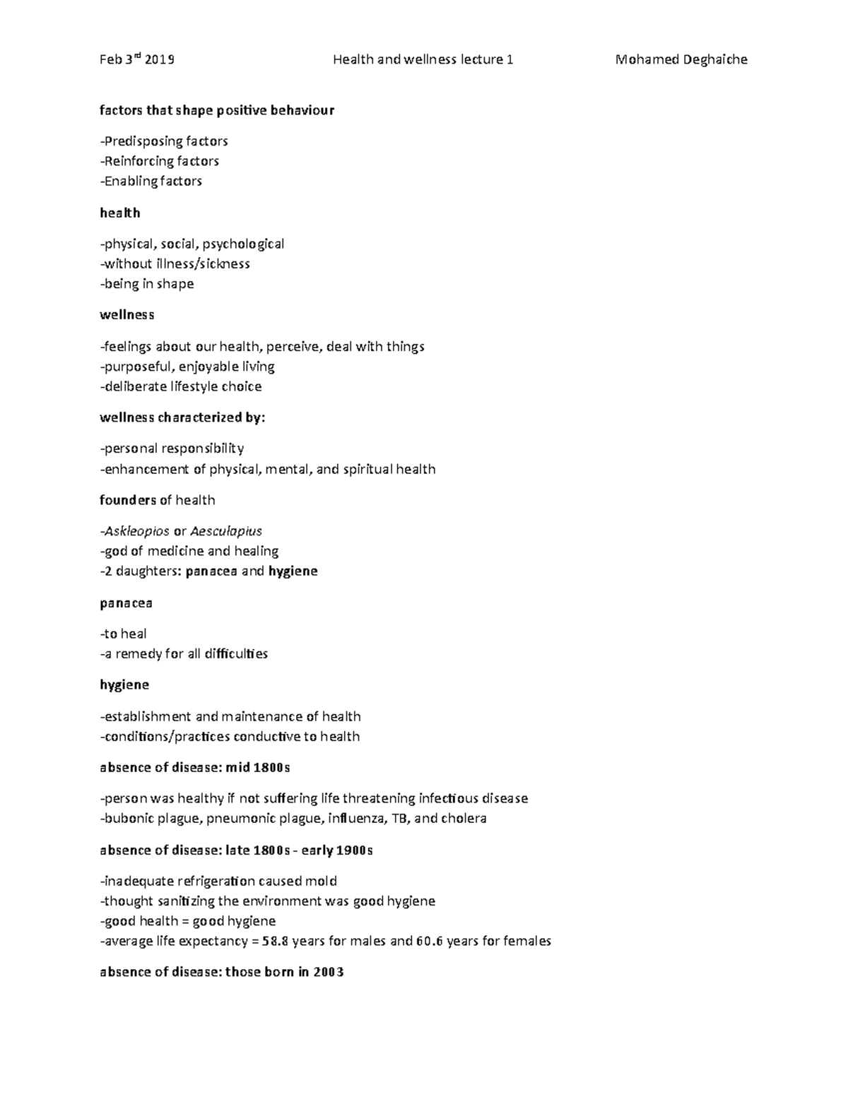 Health and wellness leture 1 - Studocu