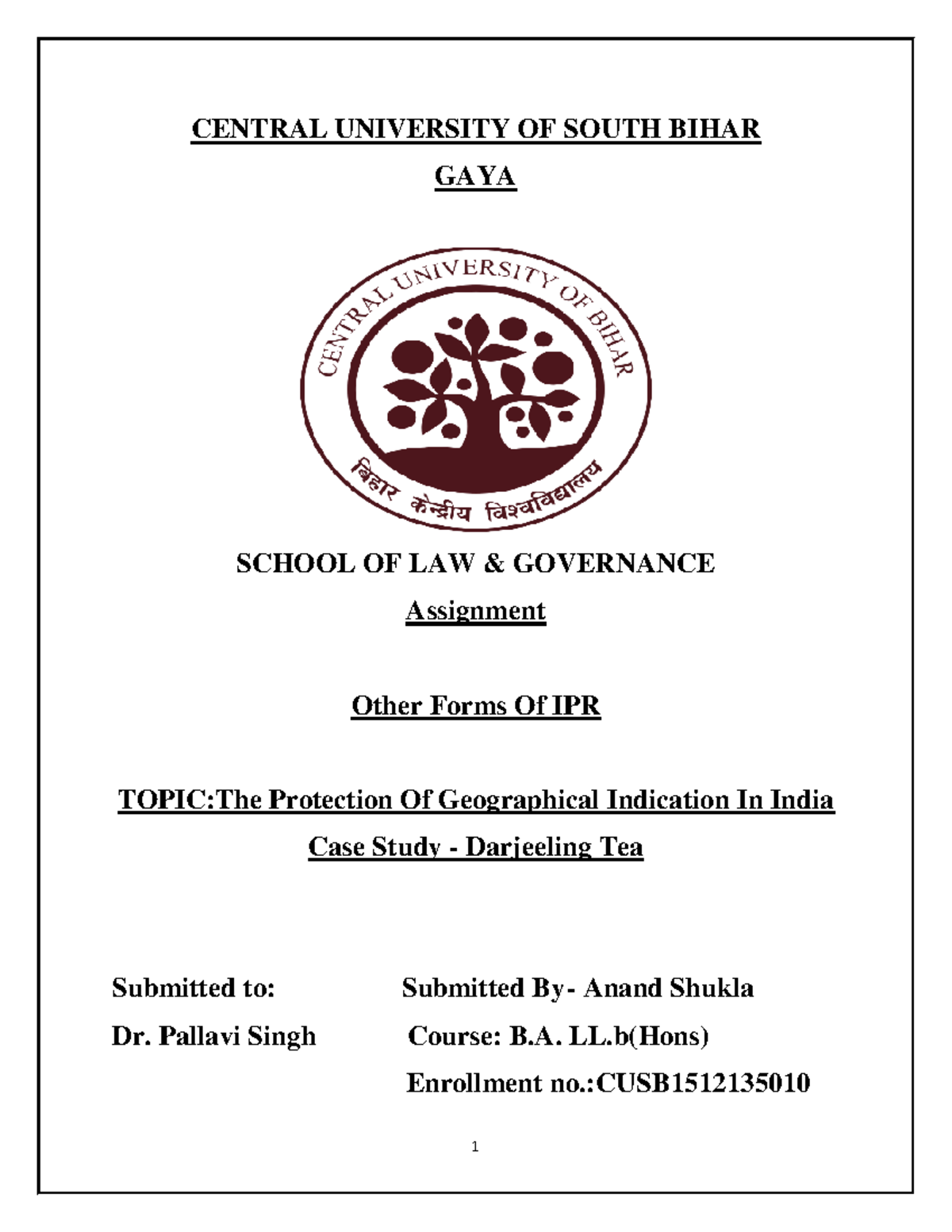 LOC - Internation Business Law - CENTRAL UNIVERSITY OF SOUTH BIHAR GAYA ...