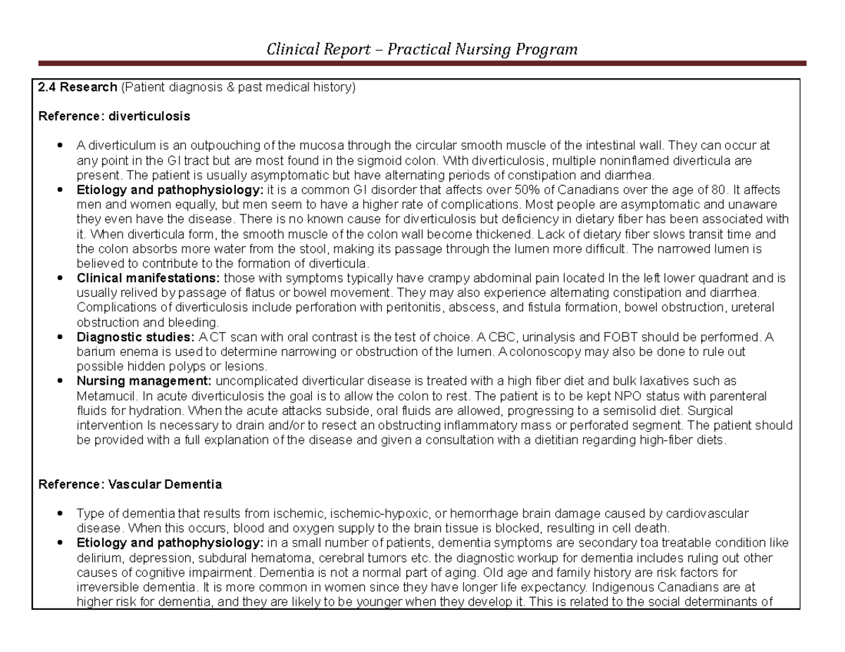 Clinical Report week13 - 2 Research (Patient diagnosis & past medical ...