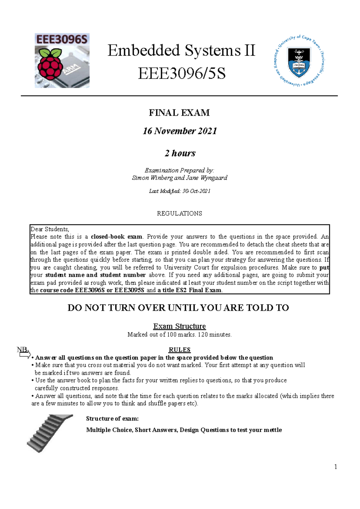 EEE3096S 2021 Exam - Embedded Systems II EEE3096/5S FINAL EXAM 16 ...