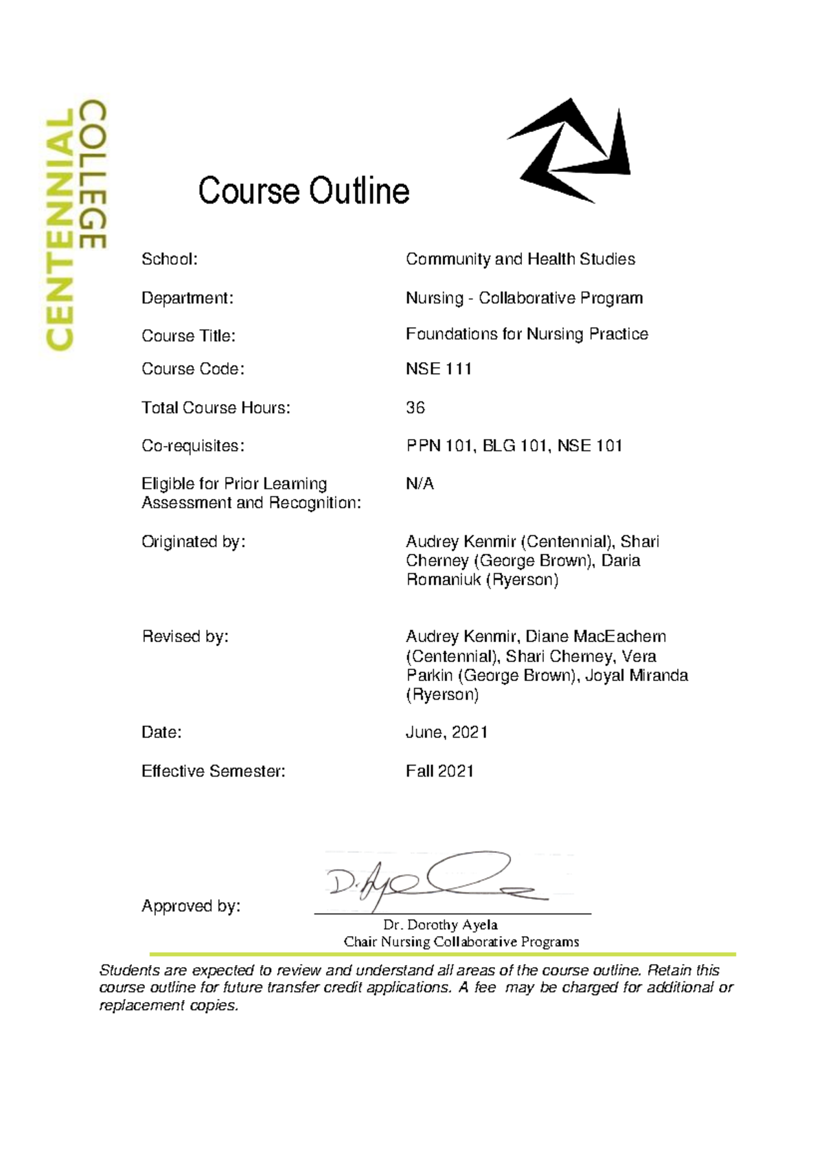 NSE 111 Course Outlines- Fall 2021- Syllabus Centennial Version ...