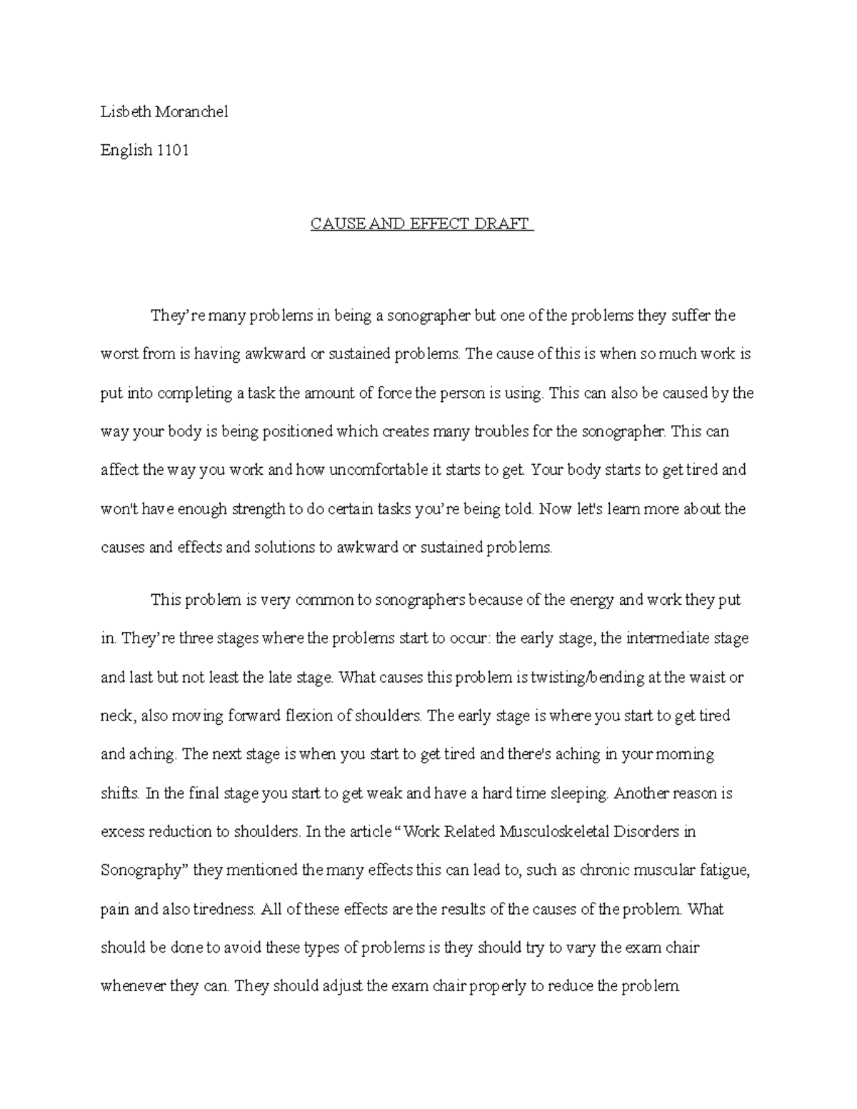 Draft of cause and effect essay 2- Lisbeth Moranchel - Lisbeth ...