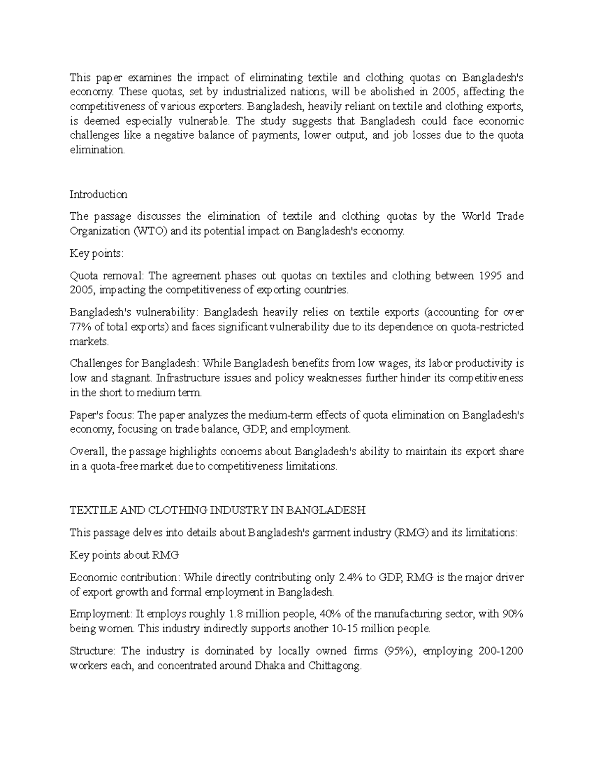 Bangladesh case study - This paper examines the impact of eliminating ...