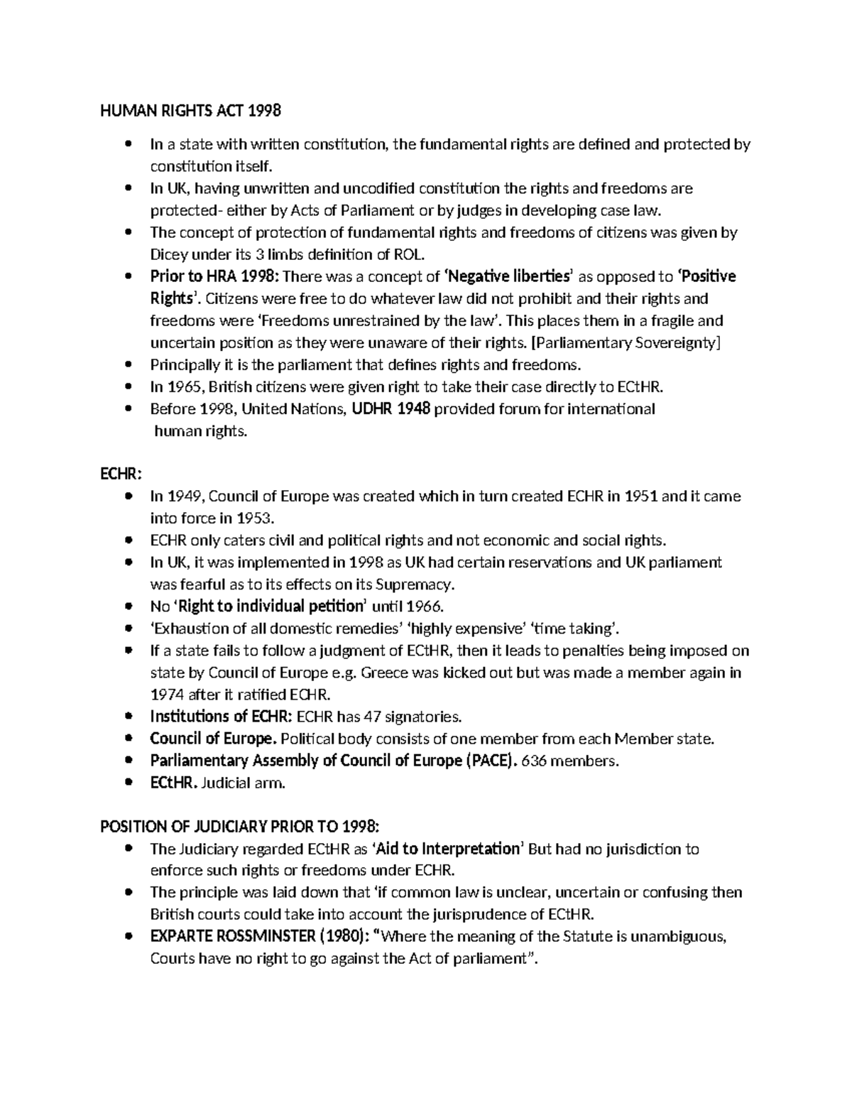 Human Rights ACT 1998 - HUMAN RIGHTS ACT 1998 In a state with written ...