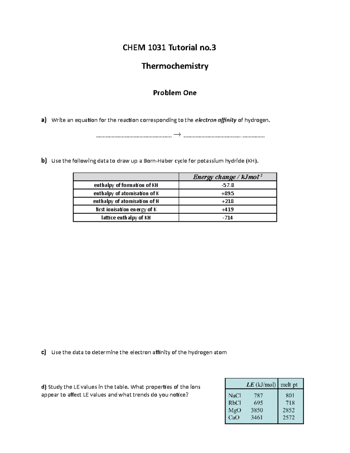 CHEM 1031 Tutorial no. 3 Q sheet - CHEM 1031 Tutorial no ...