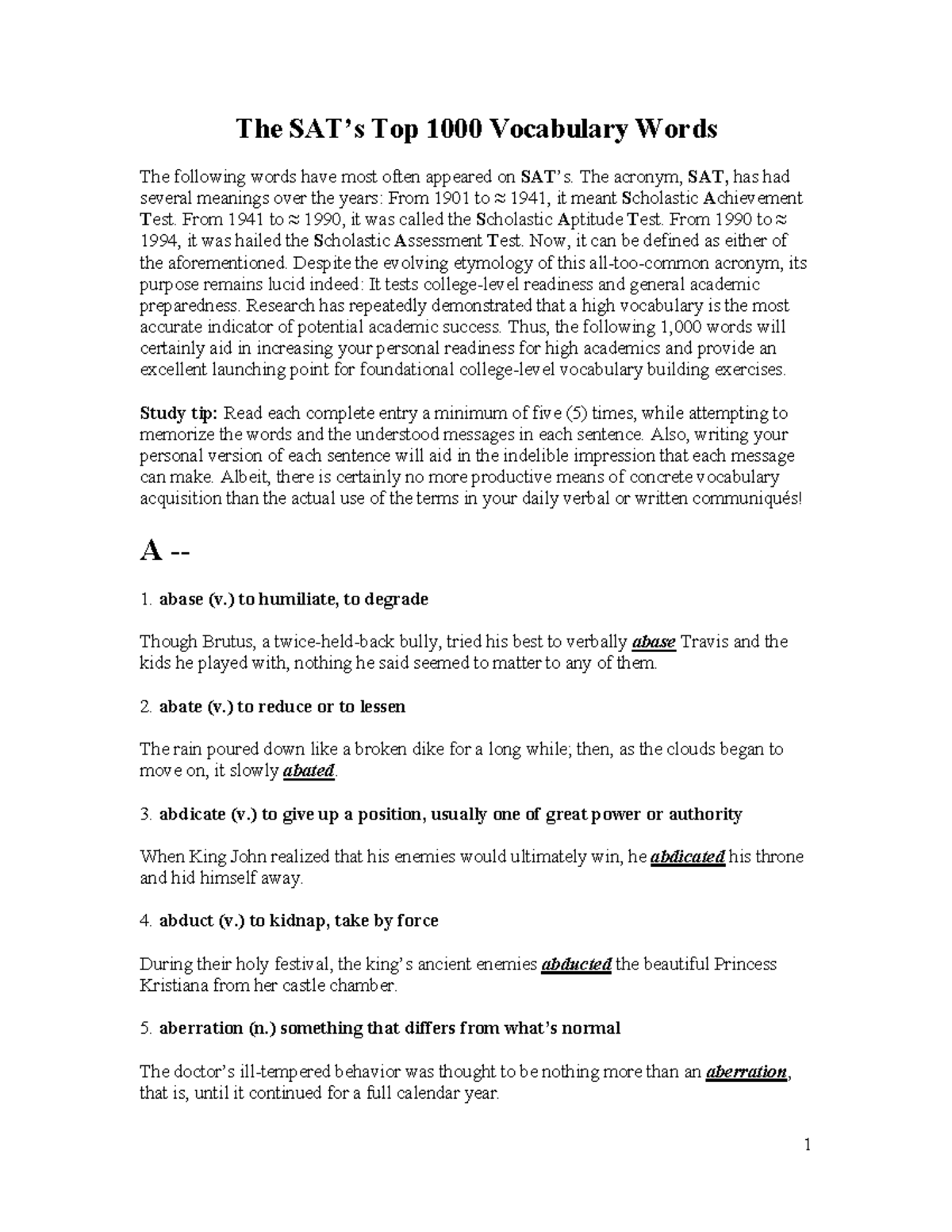 Top 1000 words - The SAT’s Top 1000 Vocabulary Words The following ...