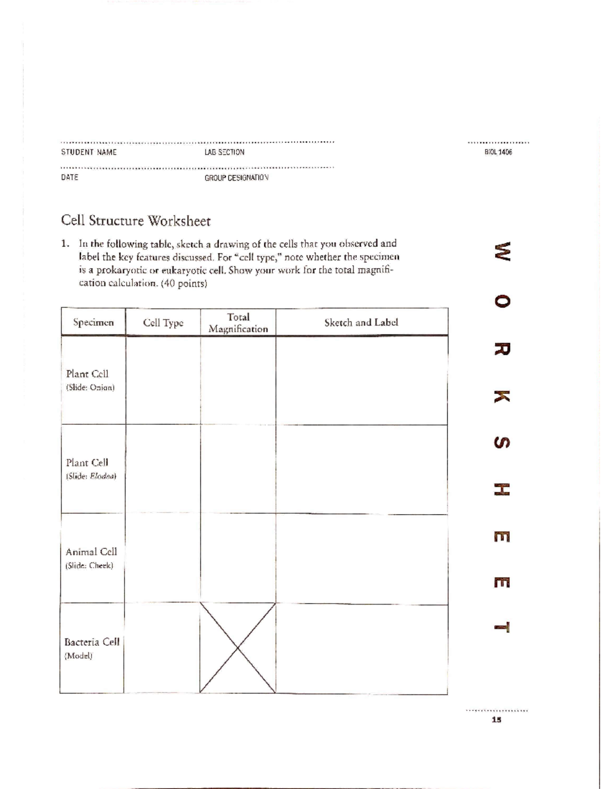 Lab - a chemistry lab - STUDENT NAME LAB SECTION BIOL 1406 DATE GROUP ...