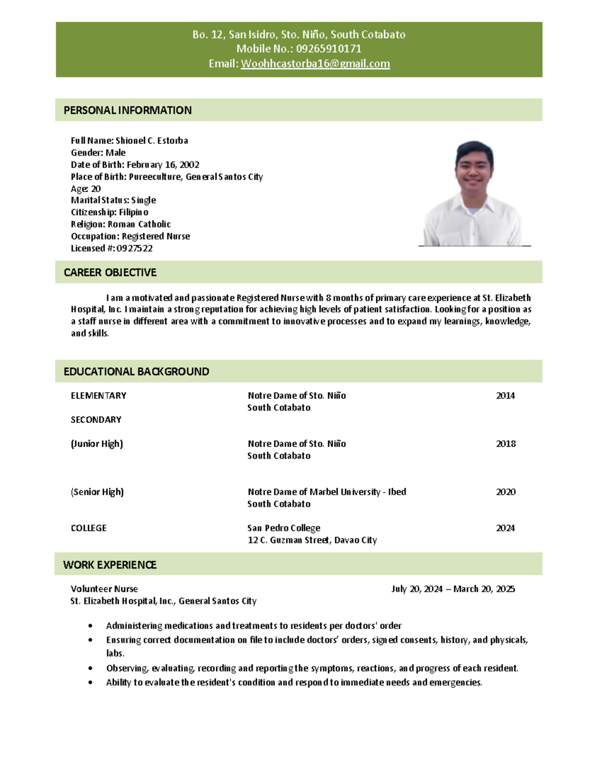 Resume Estorba - guide and practices - Full Name: Shionel C. Estorba ...