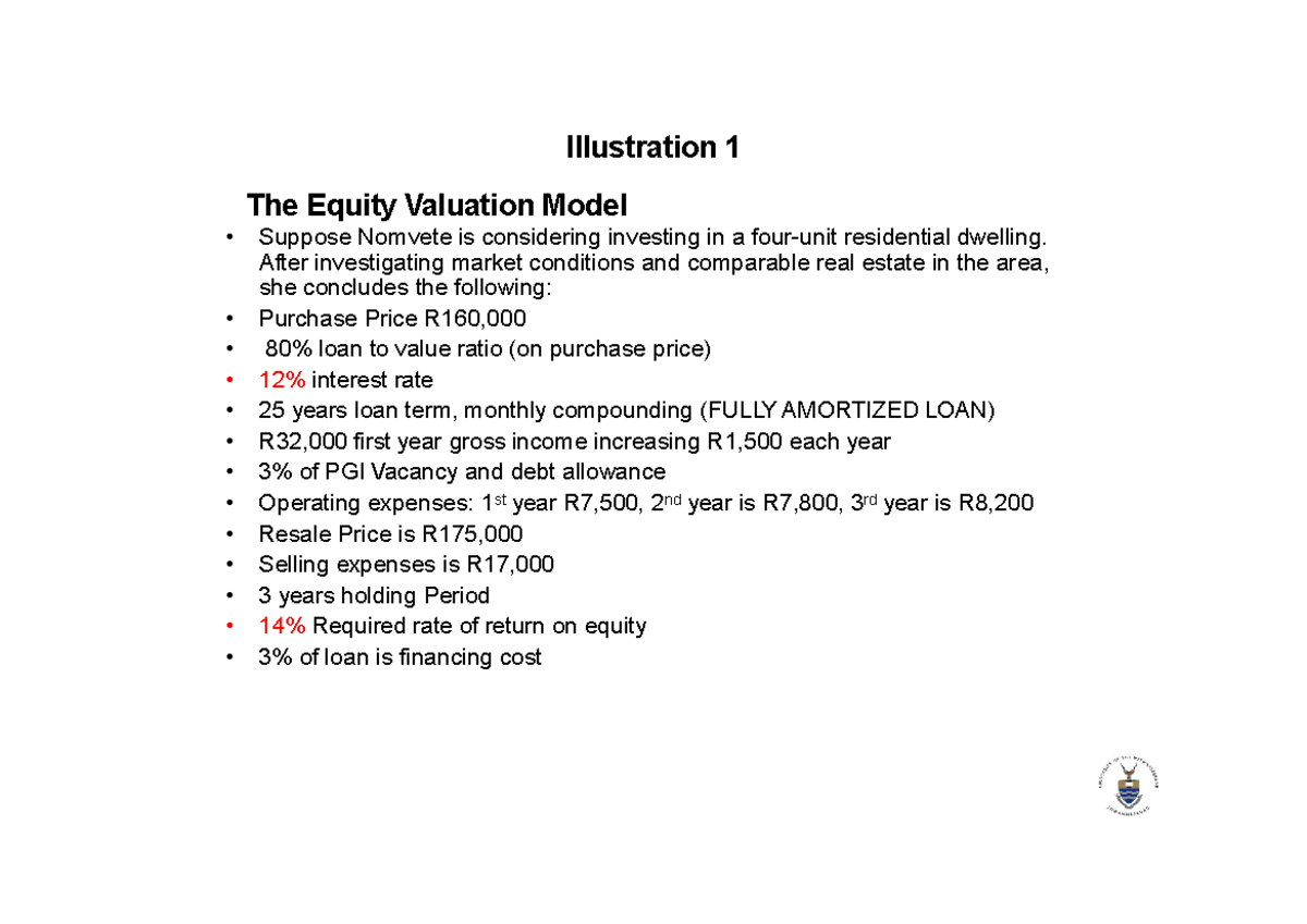 The Equity Valuation Model - Illustration 1 The Equity Valuation Model Suppose Nomvete is - Studocu