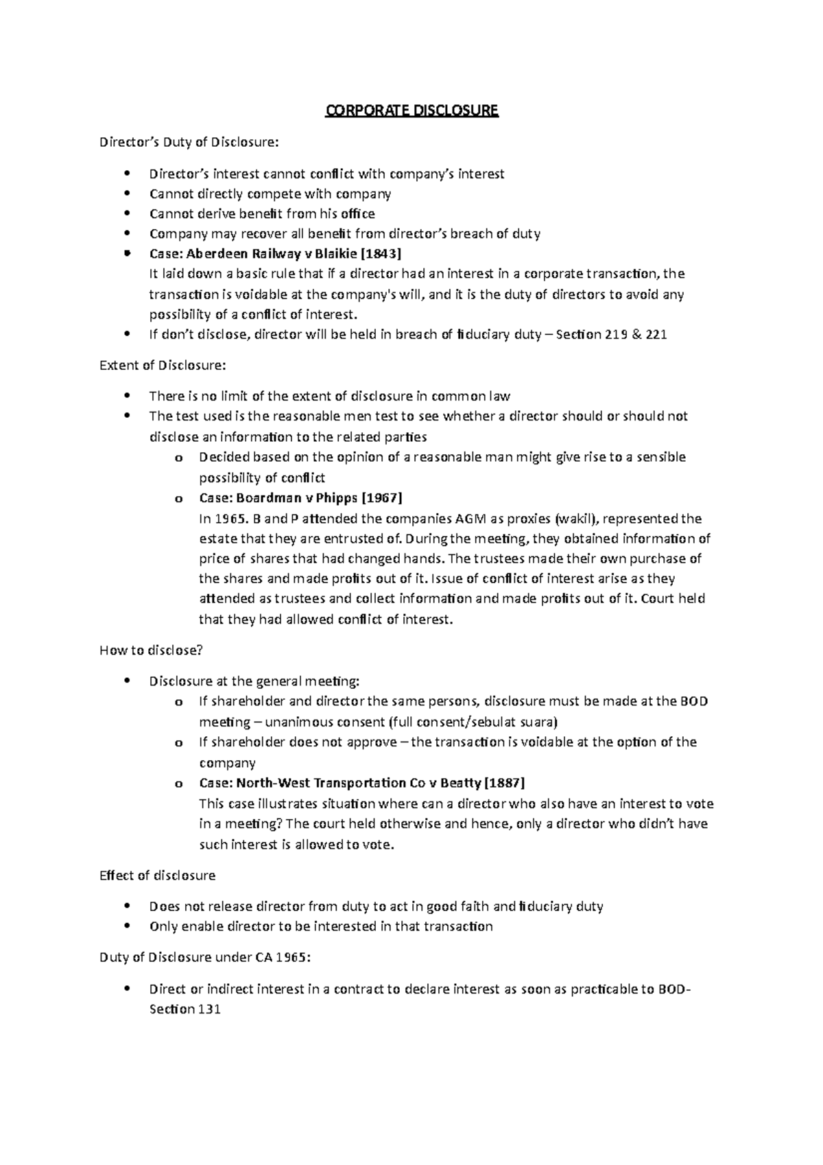 3. Corporate Disclosure - CORPORATE DISCLOSURE Director’s Duty of ...