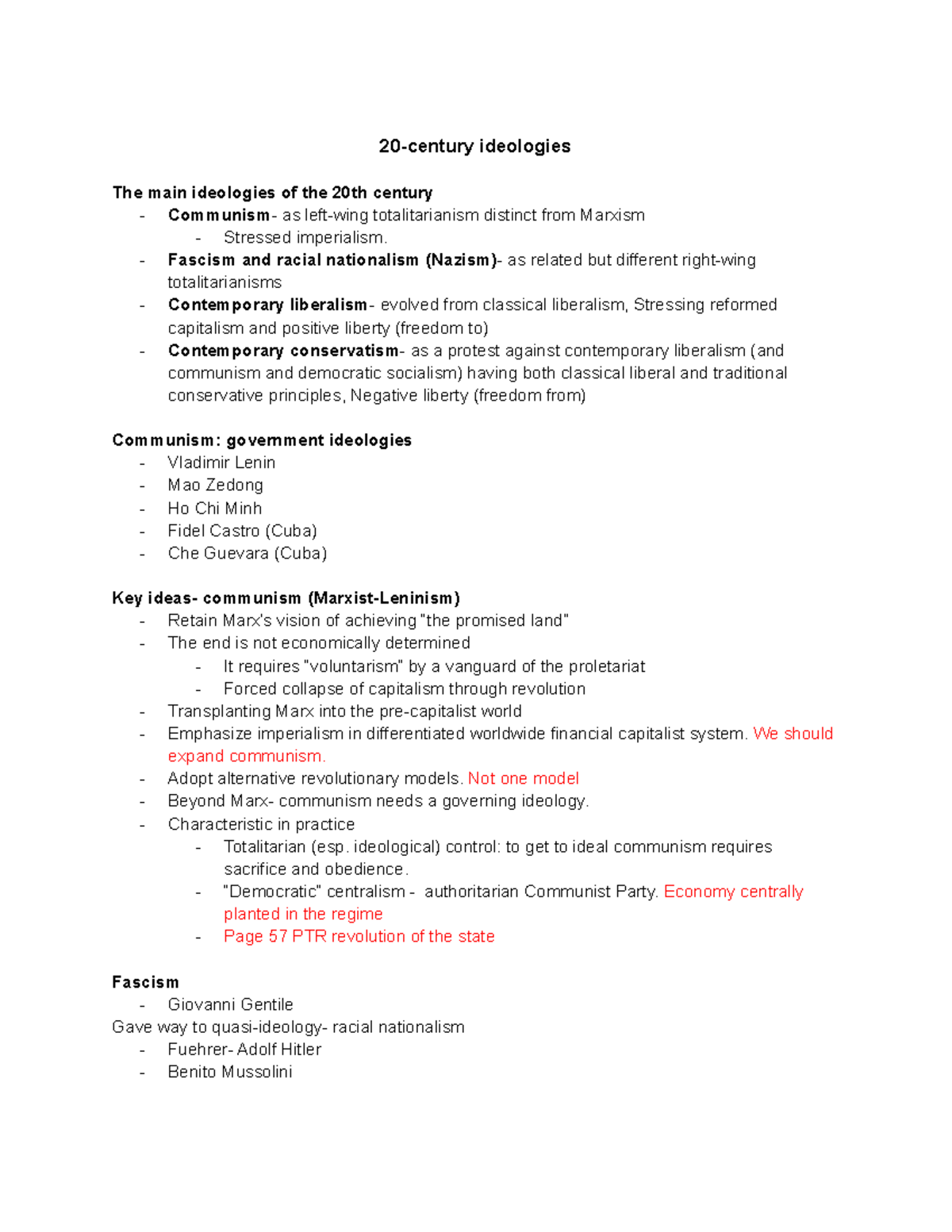 Pols 301- W4 - lecture notes and professor input - 20-century ...