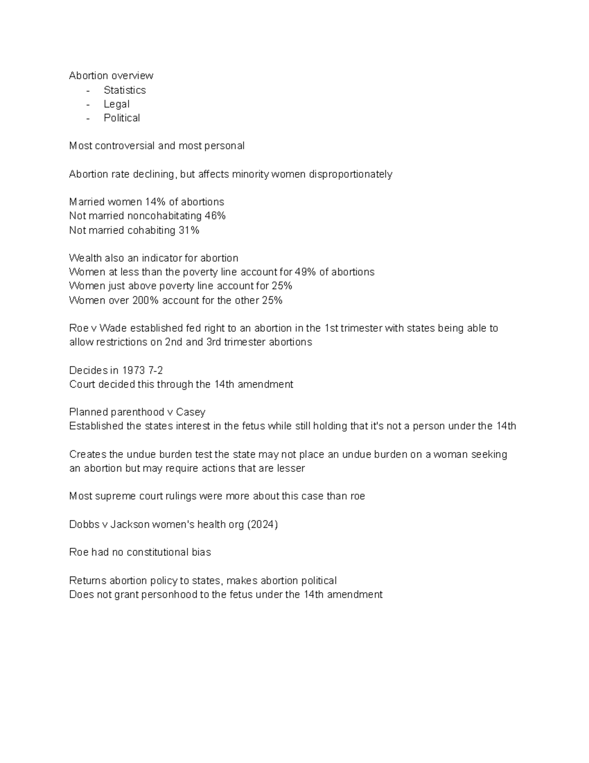 Bioethics - notes - Abortion overview - Statistics - Legal - Political ...