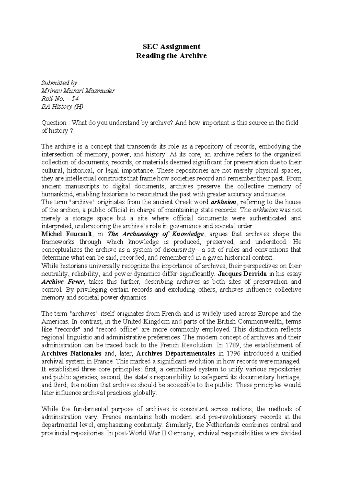 SEC Assignment - Archive - SEC Assignment Reading the Archive Submitted ...