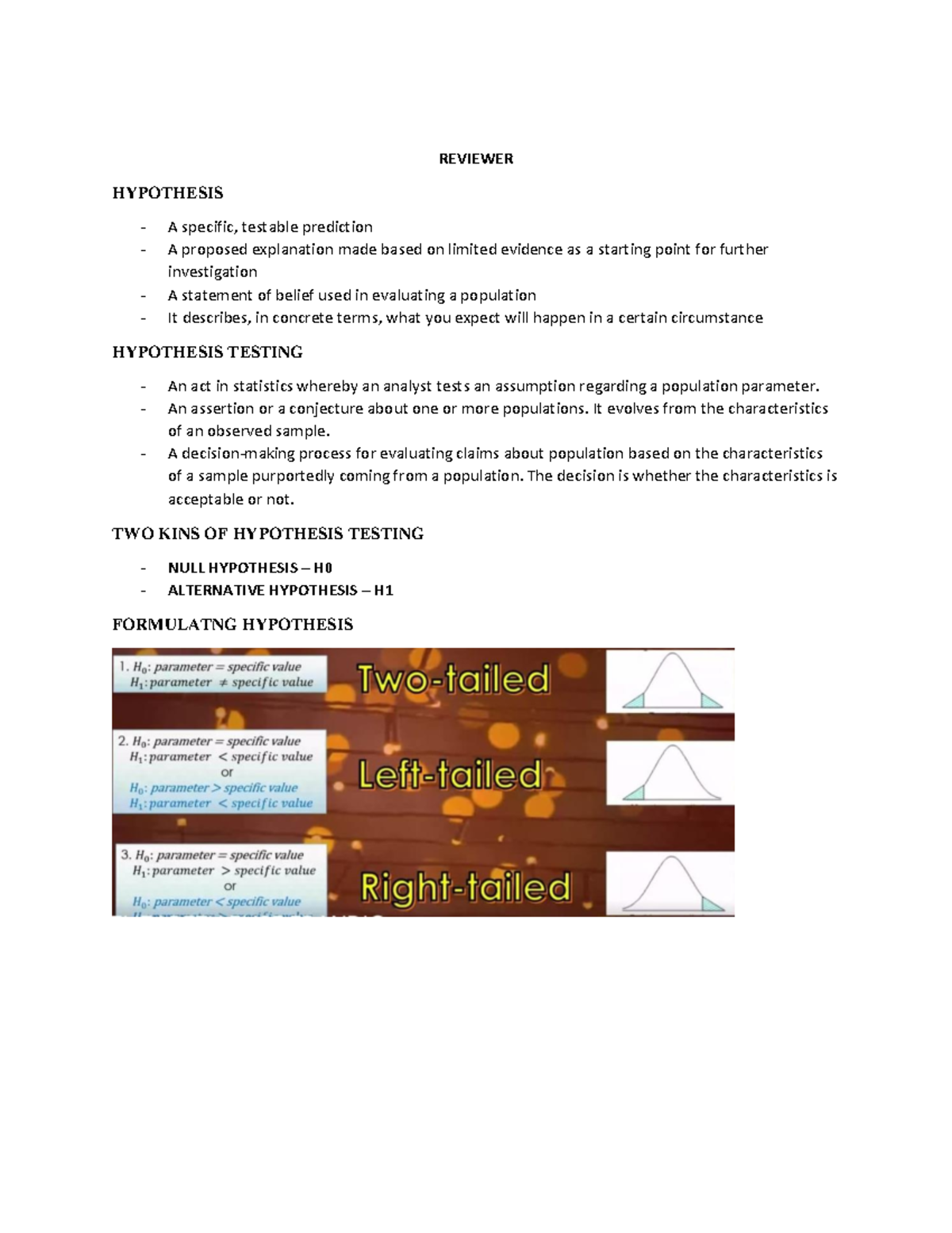 Reviewer-IN- Stats - REVIEWER HYPOTHESIS A specific, testable ...