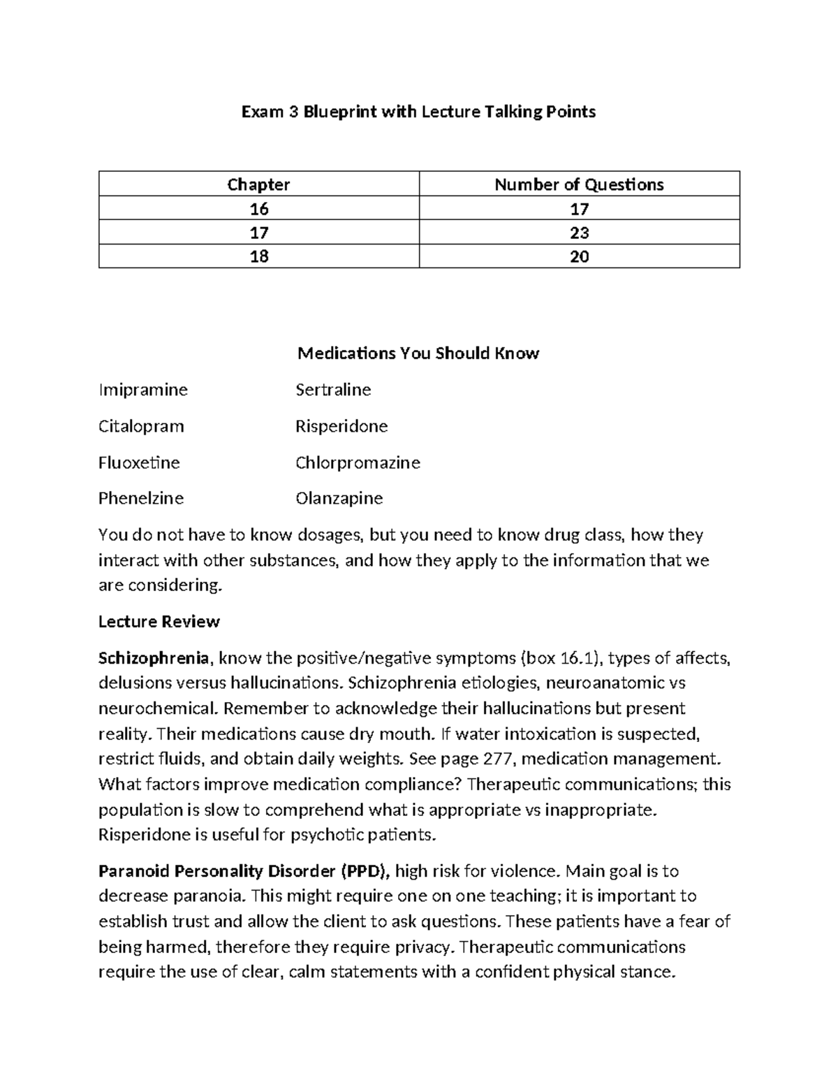 Exam 3 Blueprint - Review for exam three - Exam 3 Blueprint with ...