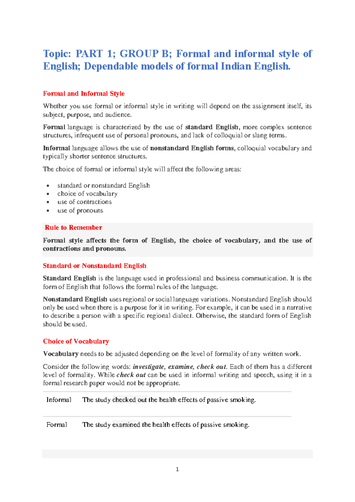 Lecture 1 Formal & Informal English - Topic: PART 1; GROUP B; Formal ...